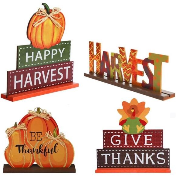 Accents | 4 Pack Thanksgiving Themed Table Centerpiece Signs Wood ...